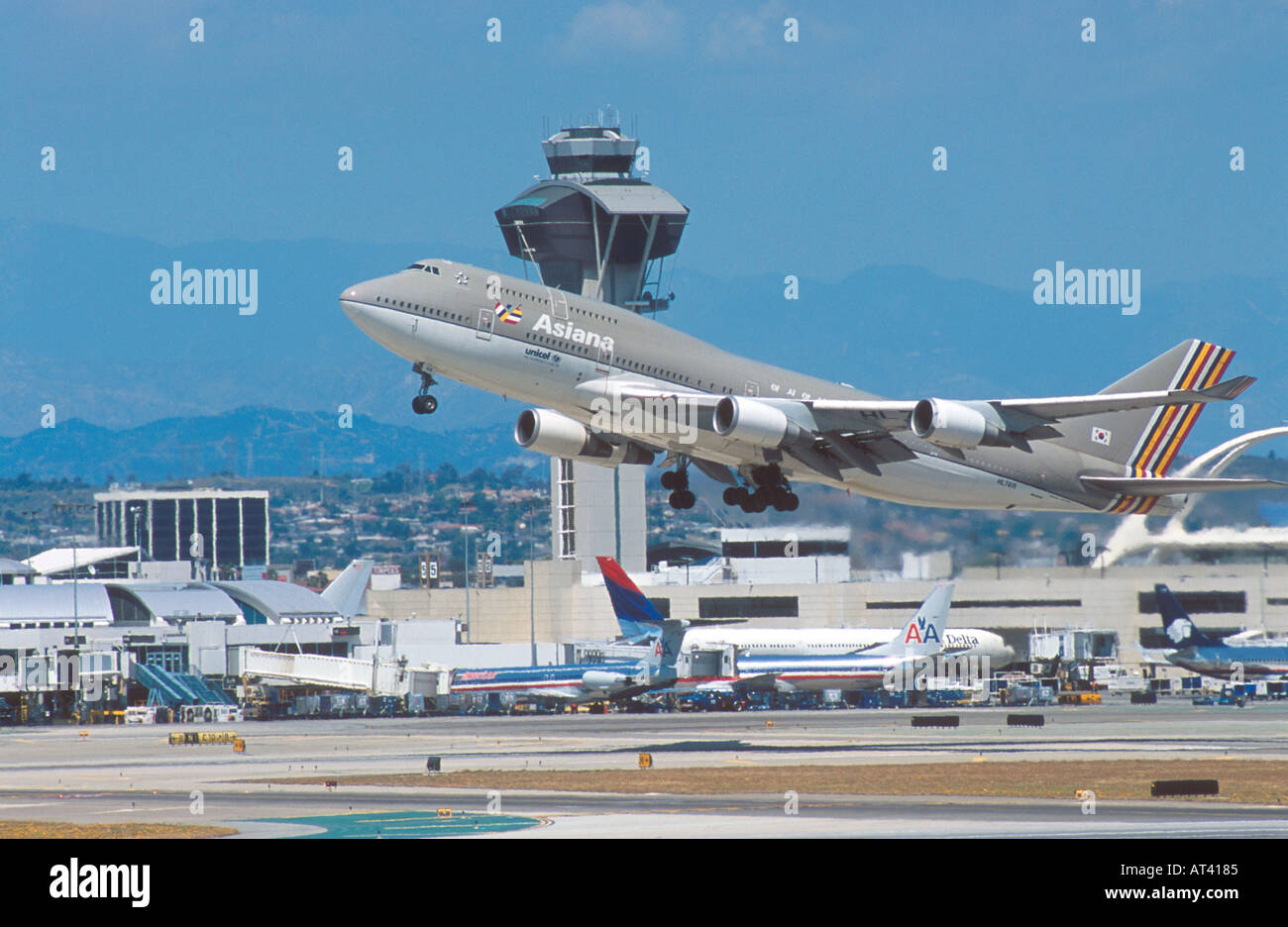 Boeing 747 at take off from LAX airport in Los Angeles California Stock ...