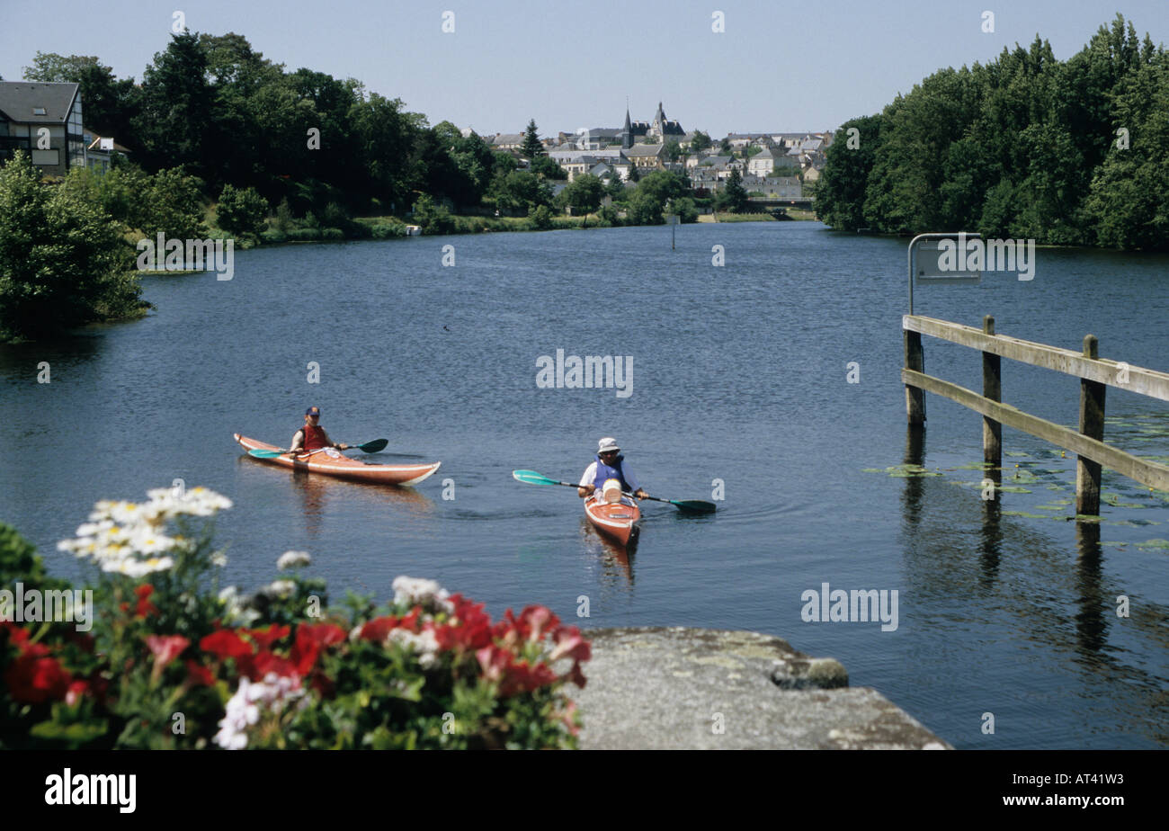 Nick Haslam and Jerome Gopier entering a lock on the Mayenne river ...