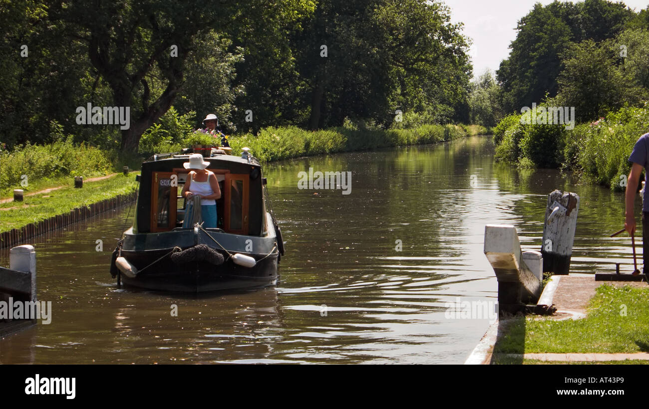 Narrowboat at Coxs Lock on the River Wey Navigation canal Addlestone ...