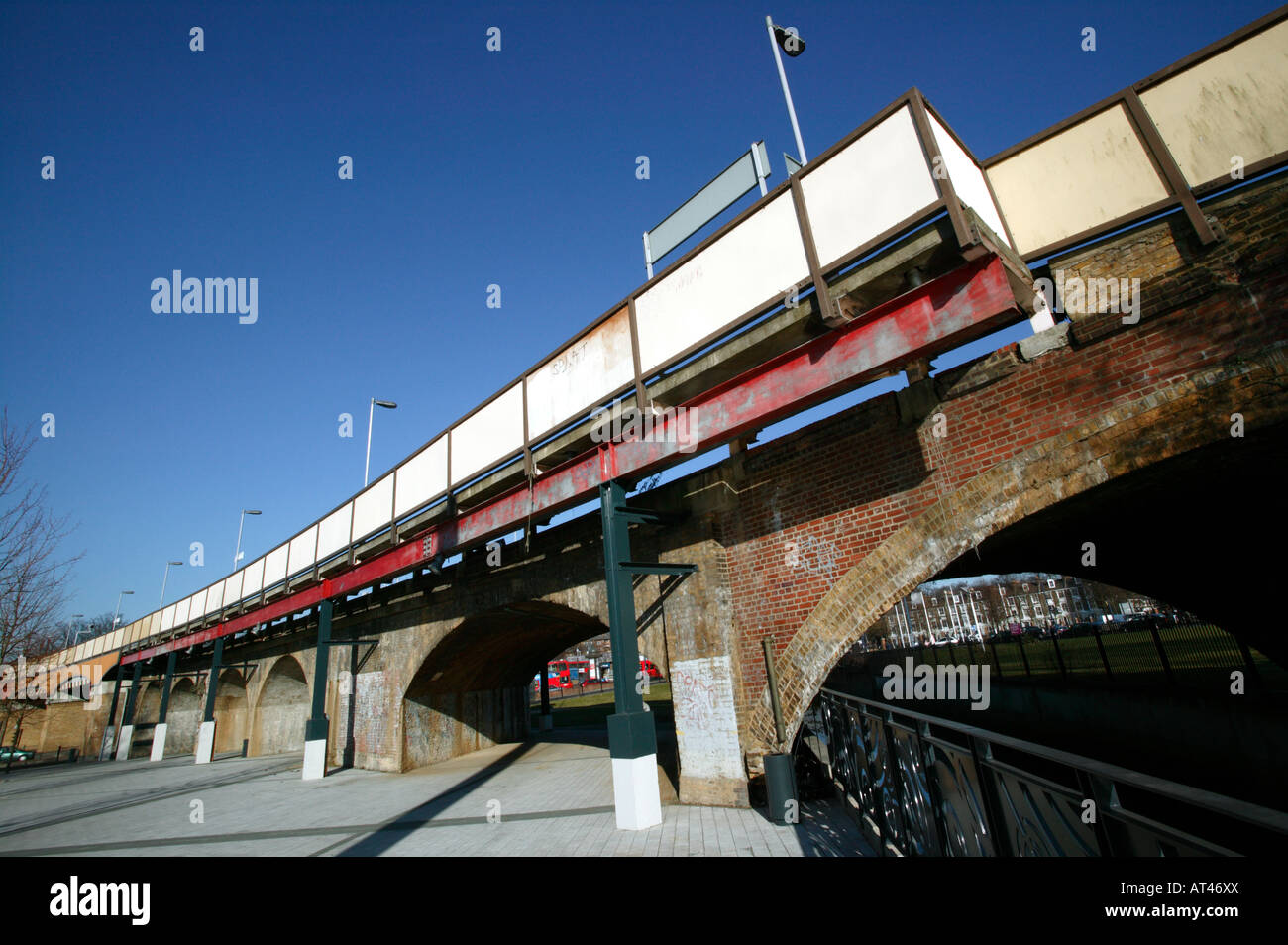 Wide-Angle shot of Cornmill Gardens at Lewisham Rail Bridge Stock Photo ...