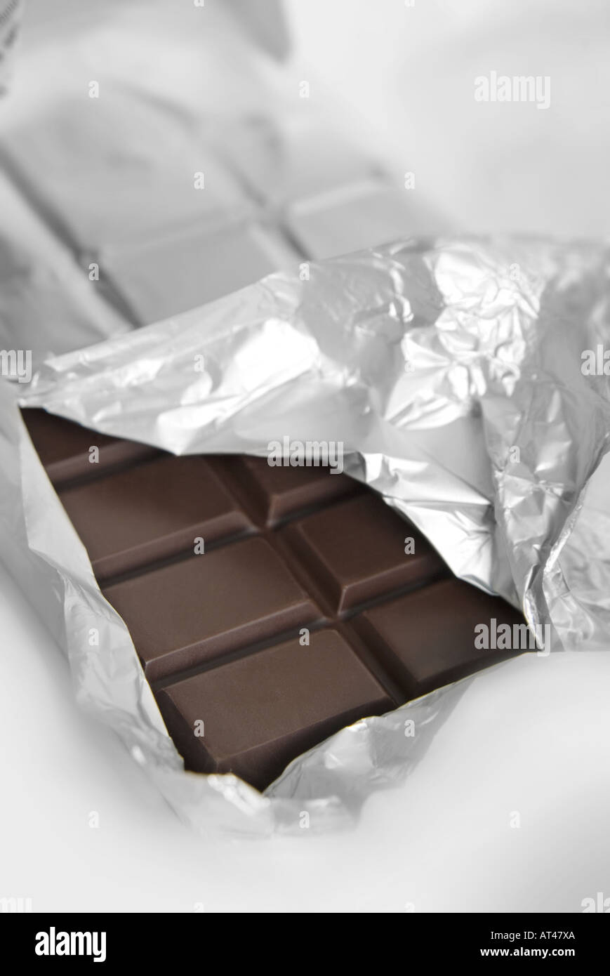 Dark, chocolate in silver foil Stock Photo - Alamy