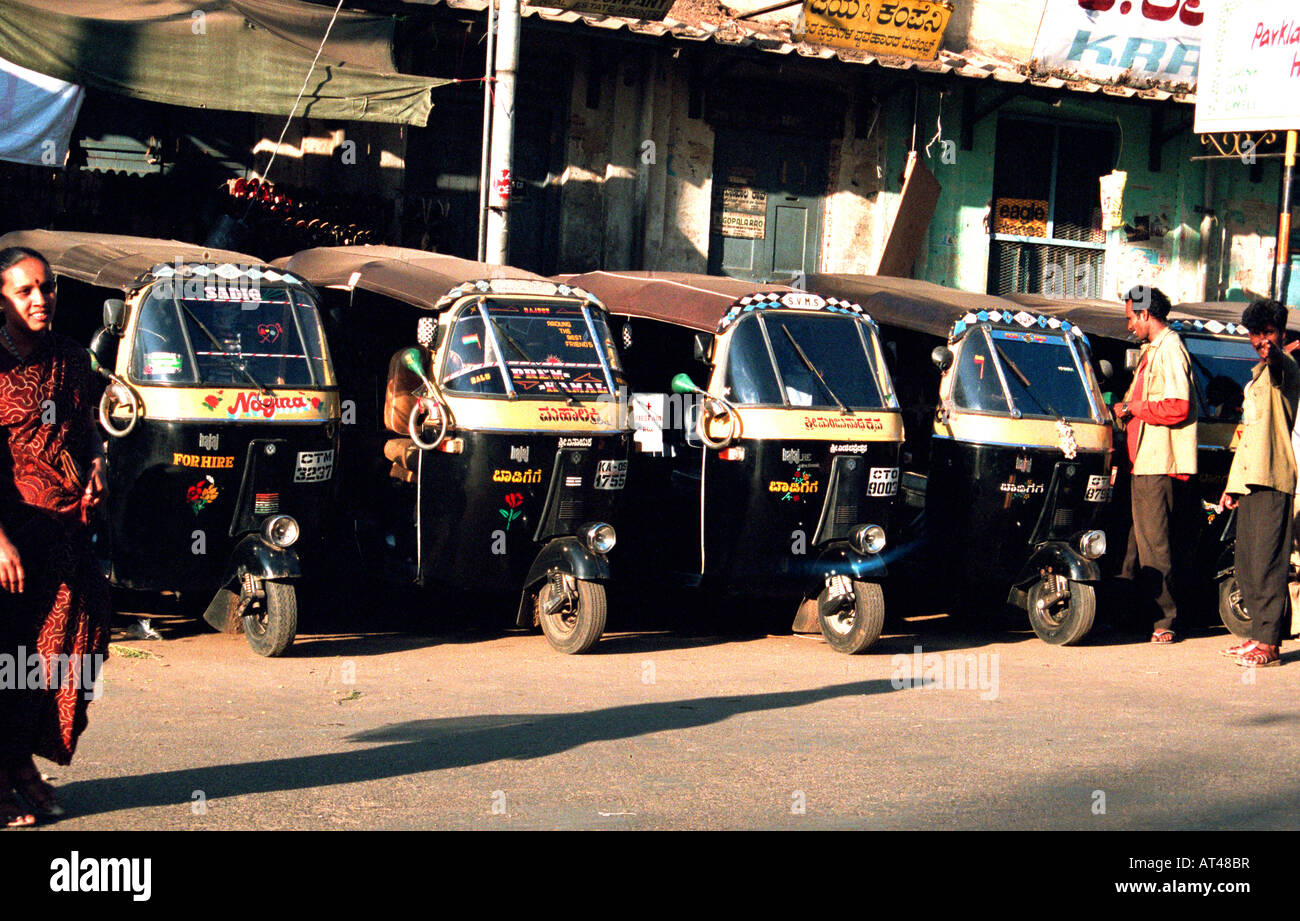 Autorickshaw 3 wheeled taxis lined up in Indian city street Stock Photo ...