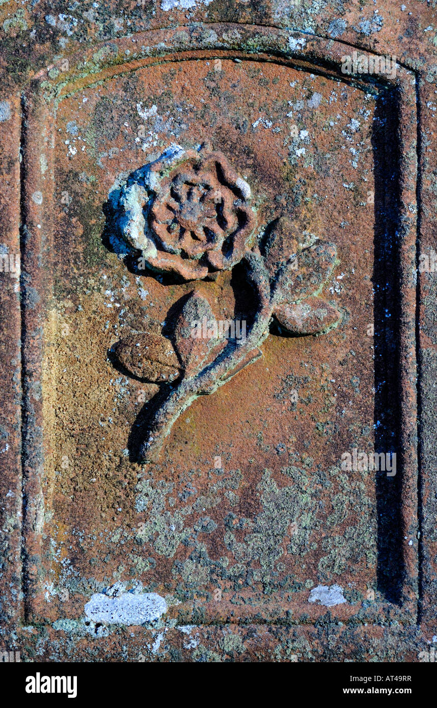 Detail of sandstone gravestone with rose. Church of Saint Peter, Askham ...