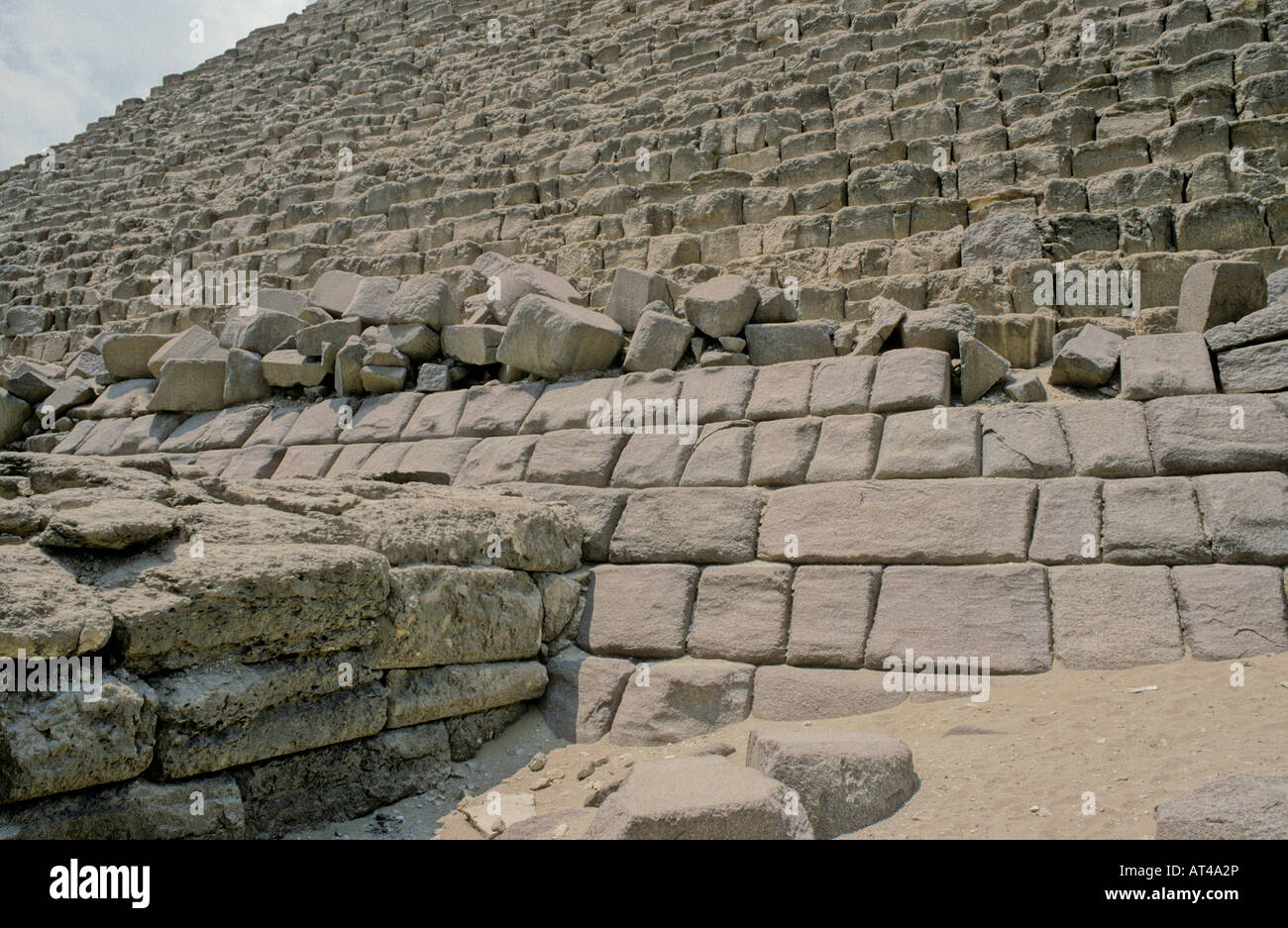 Close up of the base of the great pyramid at Giza near Cairo in Egypt ...