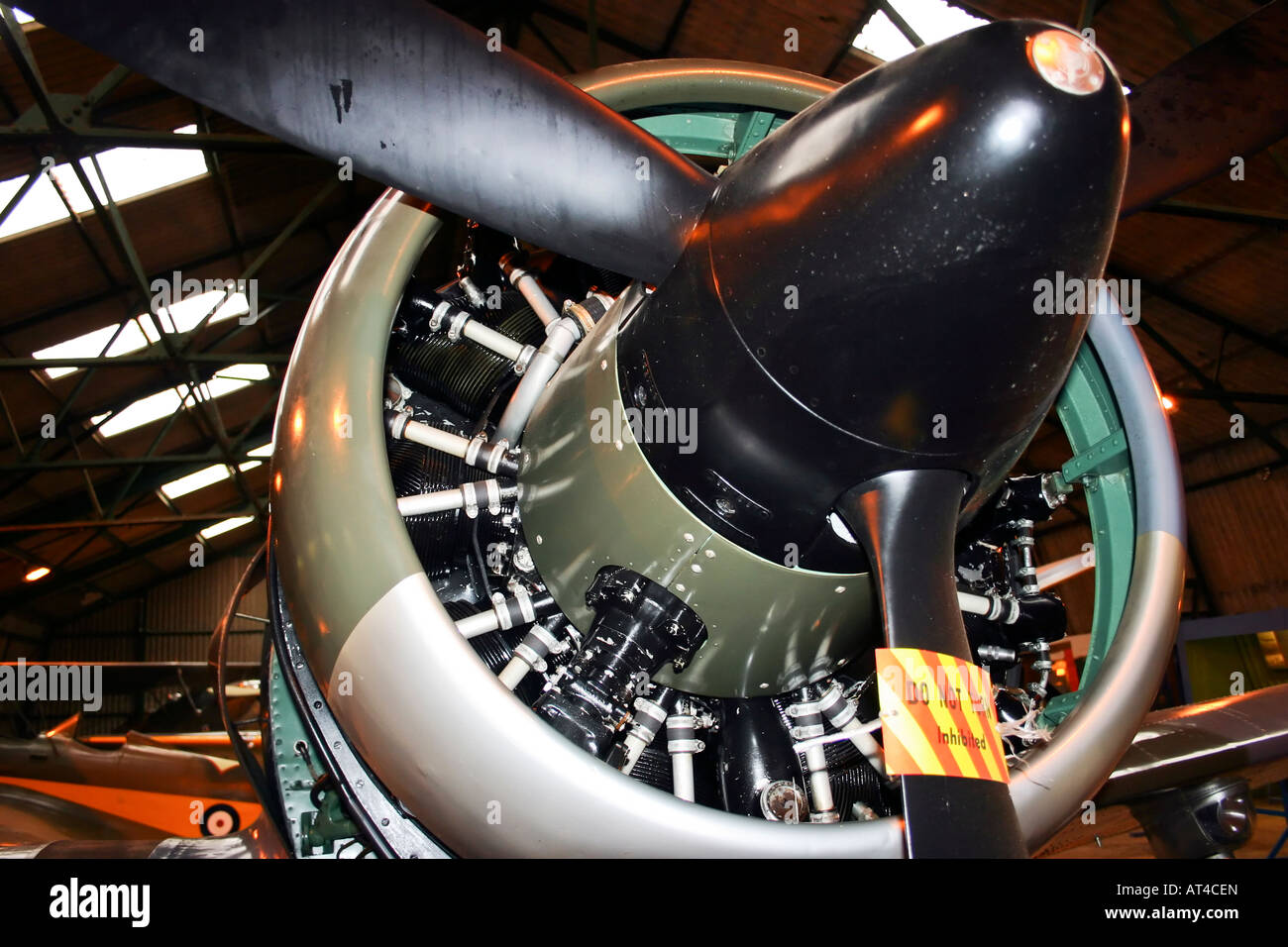 3 blade propeller engine on RAF fighter plane Stock Photo - Alamy