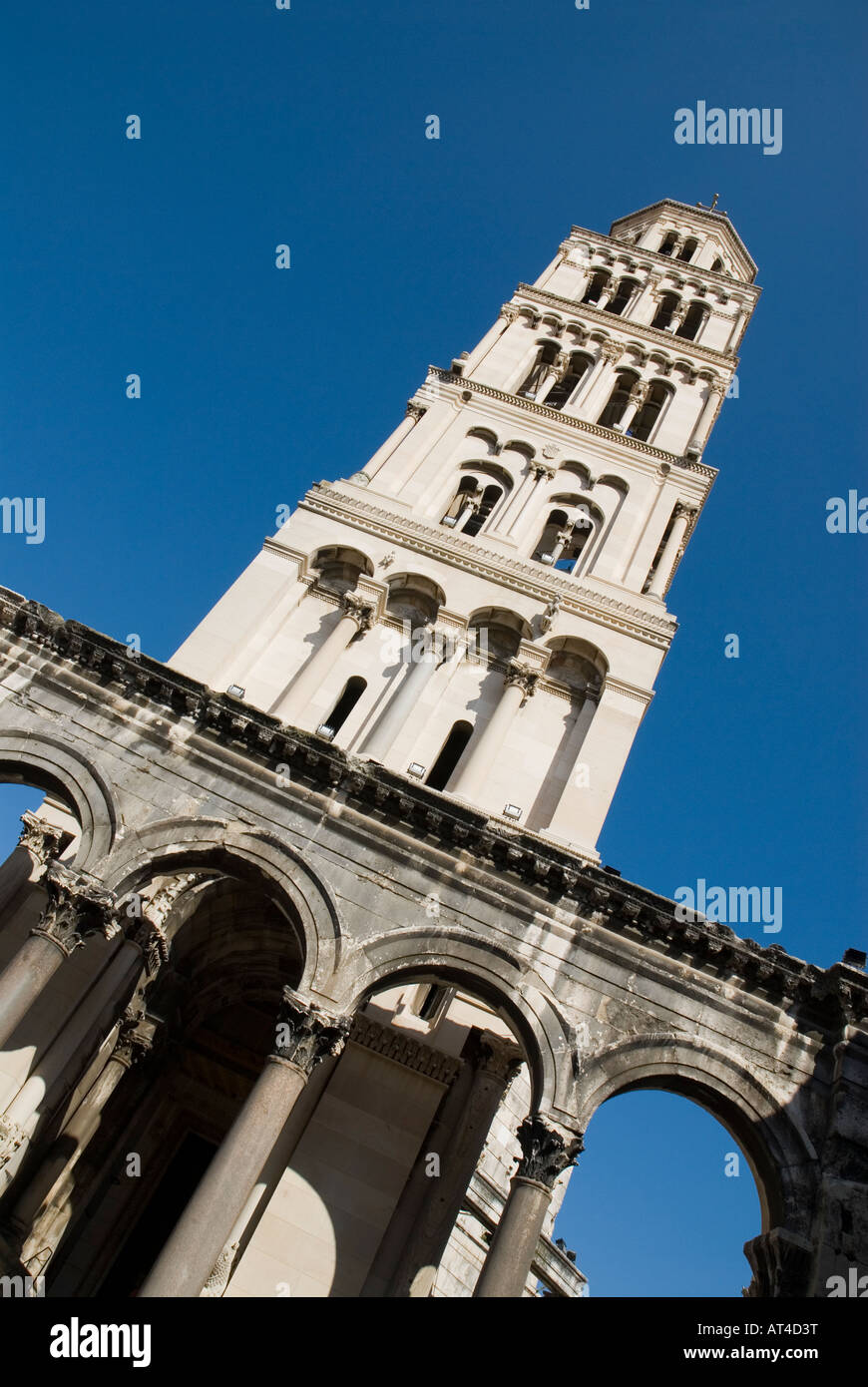 The bell tower of the ancient Split cathedra, Split, Croatia Stock ...