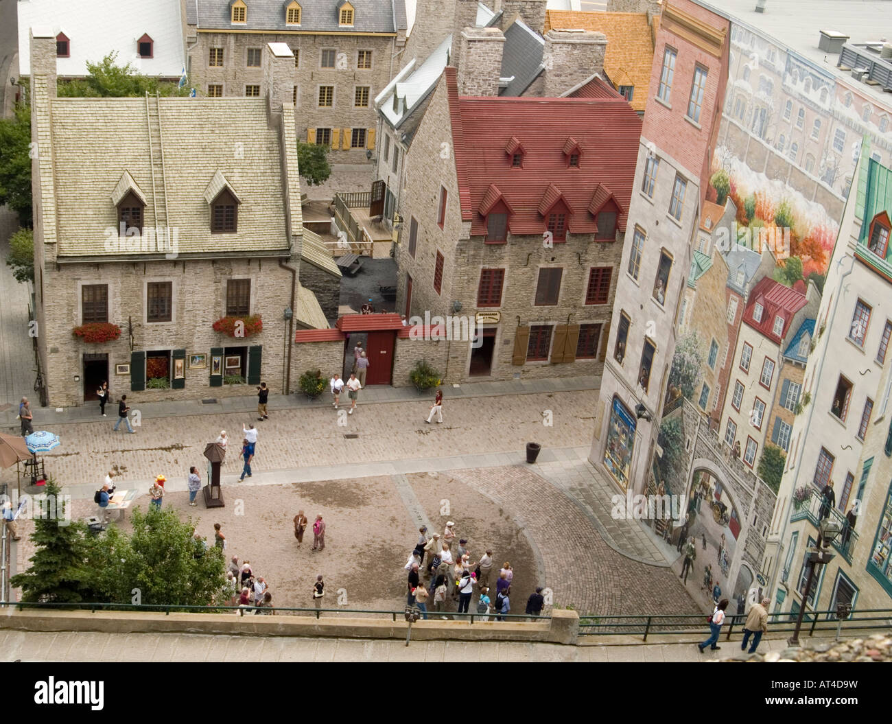 Looking down on the Quebecers Mural from the wall of the Fortifications ...