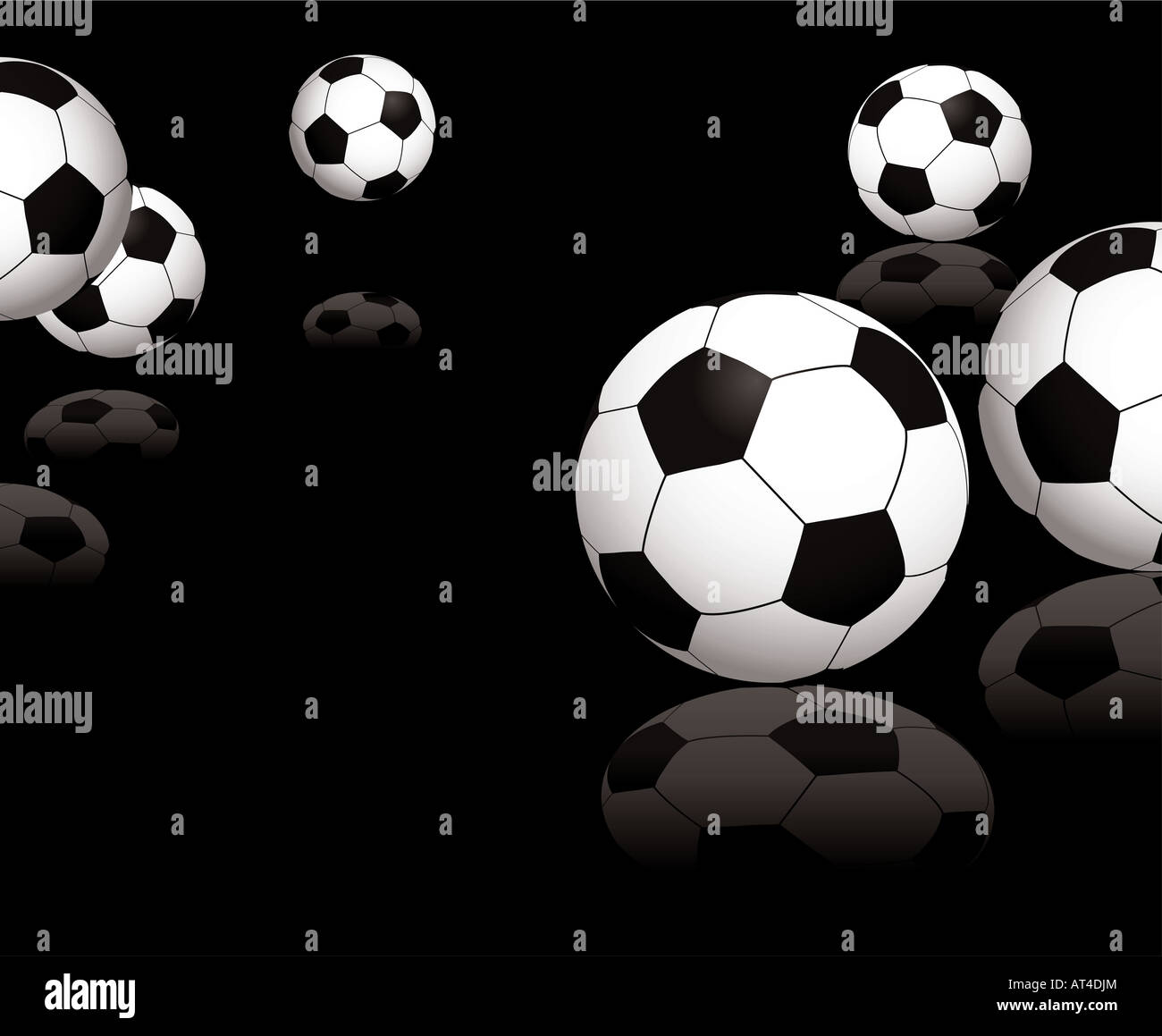 Collection of footballs on a black reflective background Stock Photo ...