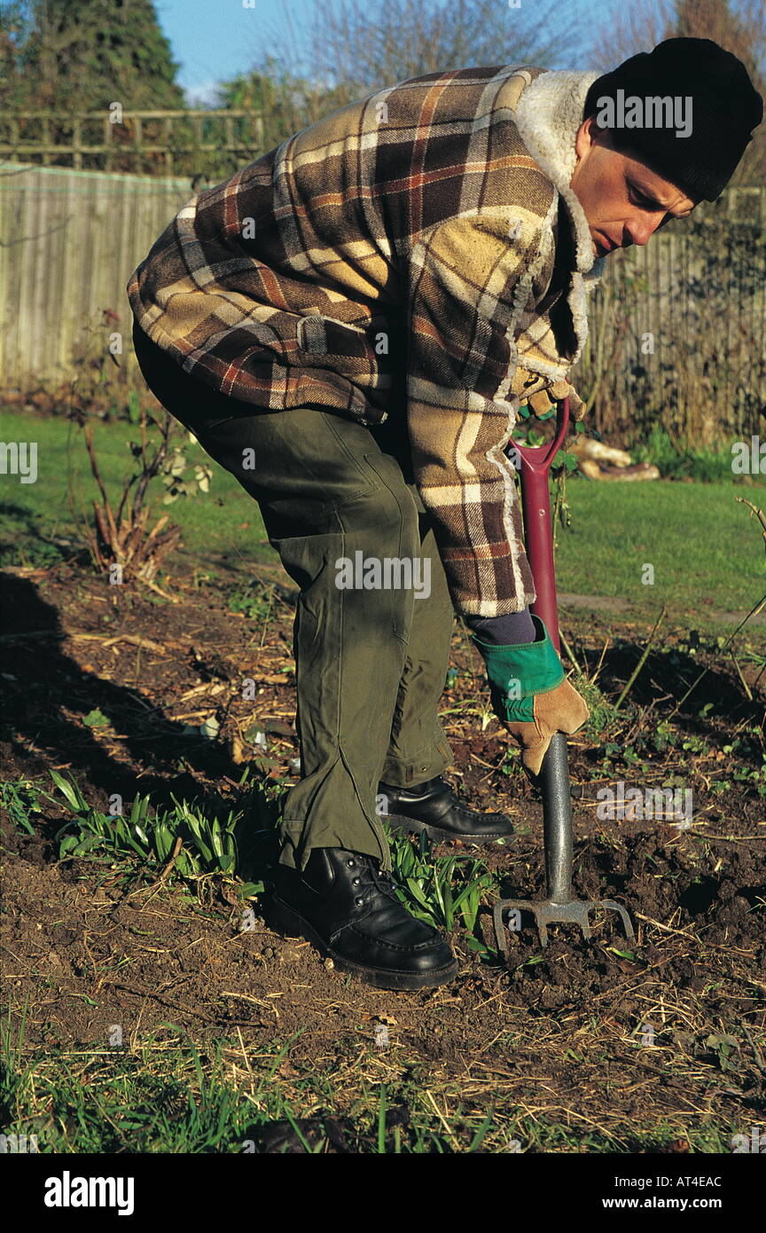 man shoveling in a garden Stock Photo - Alamy