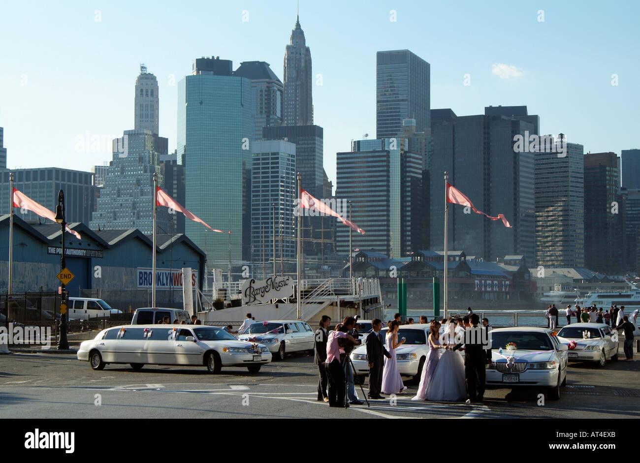 Bridal party being photographed.Background of Manhattan New York USA ...