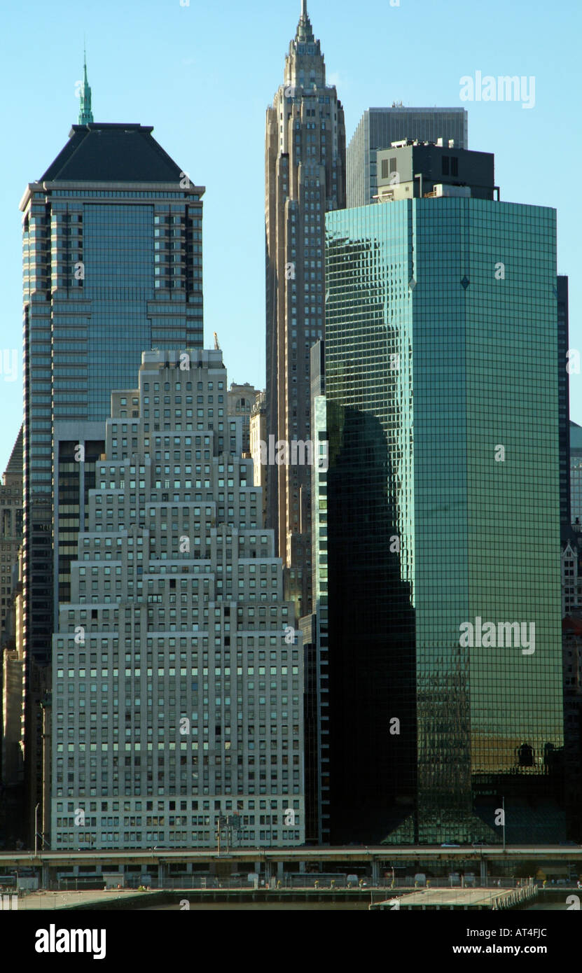 Skyscraper buildings. Manhattan New York America USA seen from Brooklyn ...