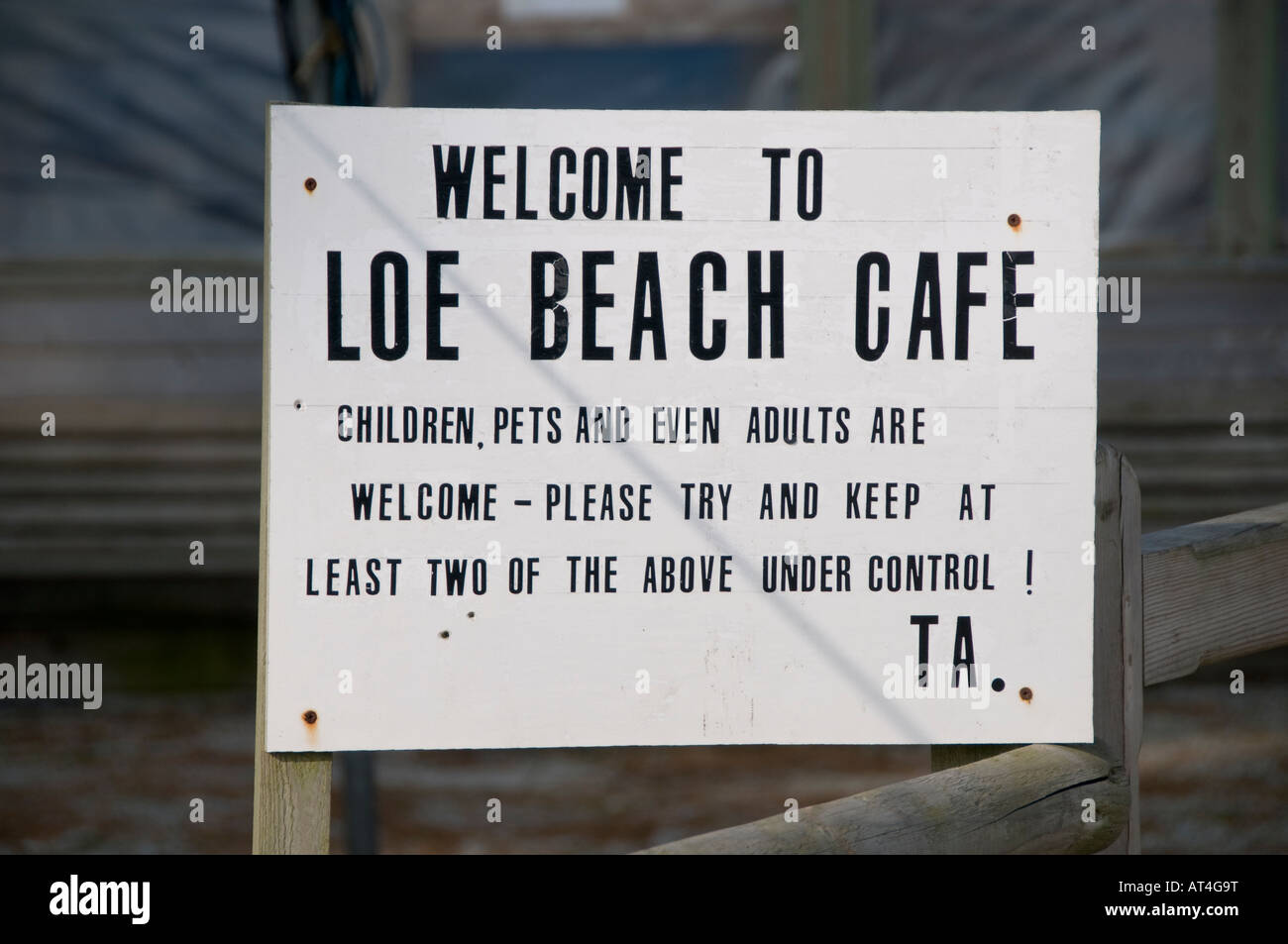 Loe Beach Cafe Sign, nr truro Cornwall Stock Photo - Alamy