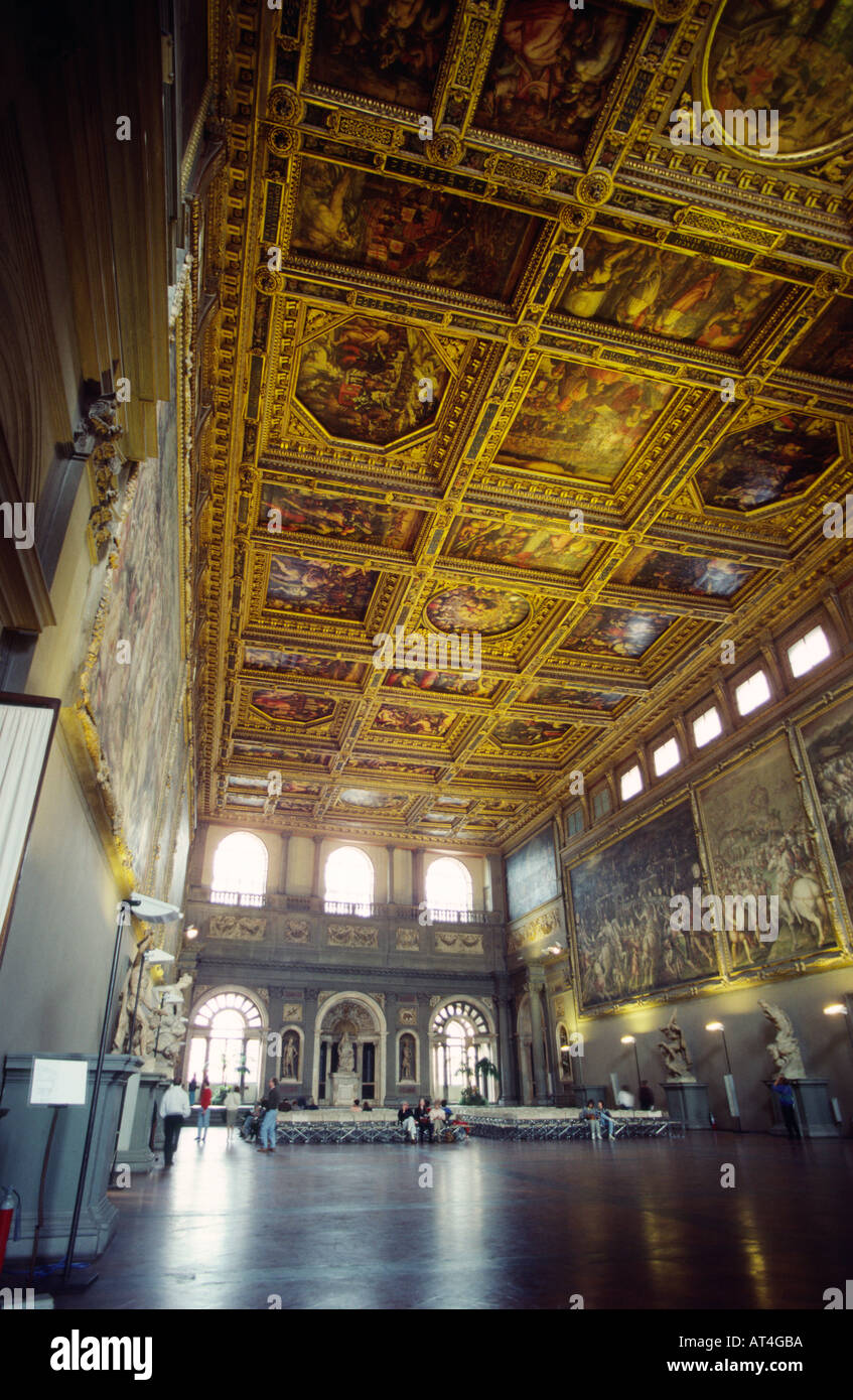 Interior of the Palazzo Vecchio, Florence, Italy, showing the painted ...