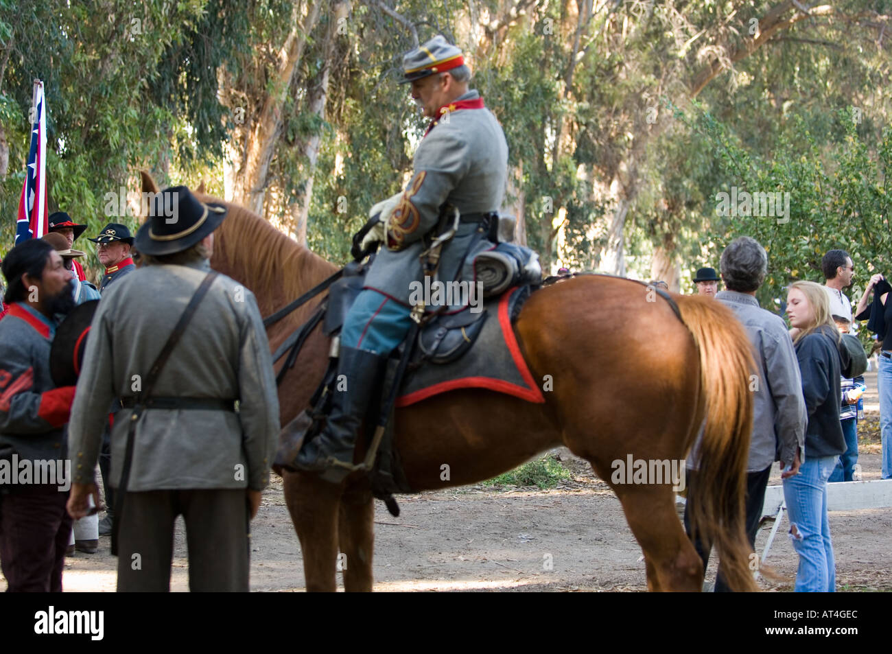Mounted soldier in battlefield at Civil War Reenactment event Stock ...