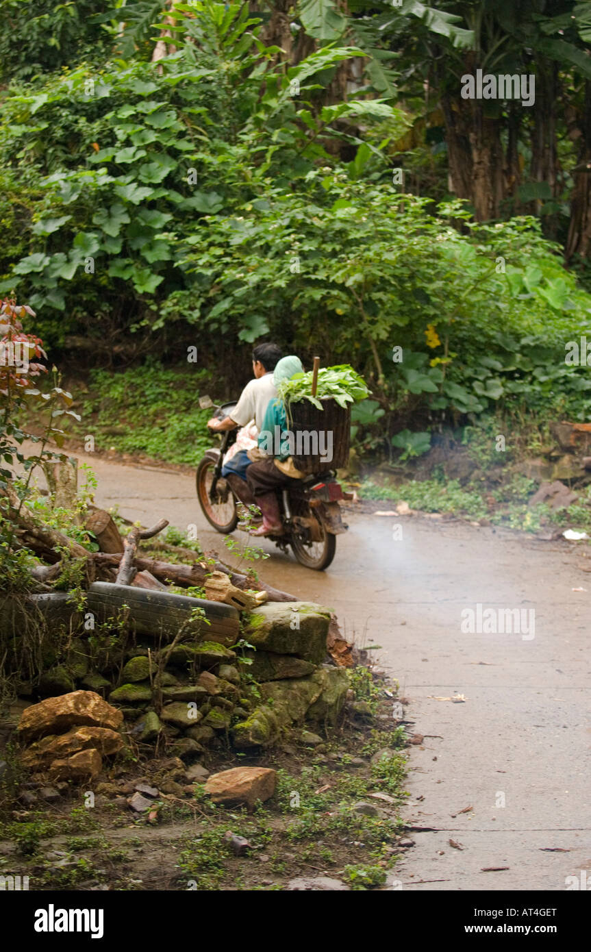 Indigenous people of the Hmong village Baan Pha Nok Kok driving home ...