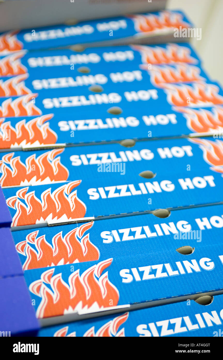 A tall stack of fast food delivery Pizza Boxes Stock Photo - Alamy