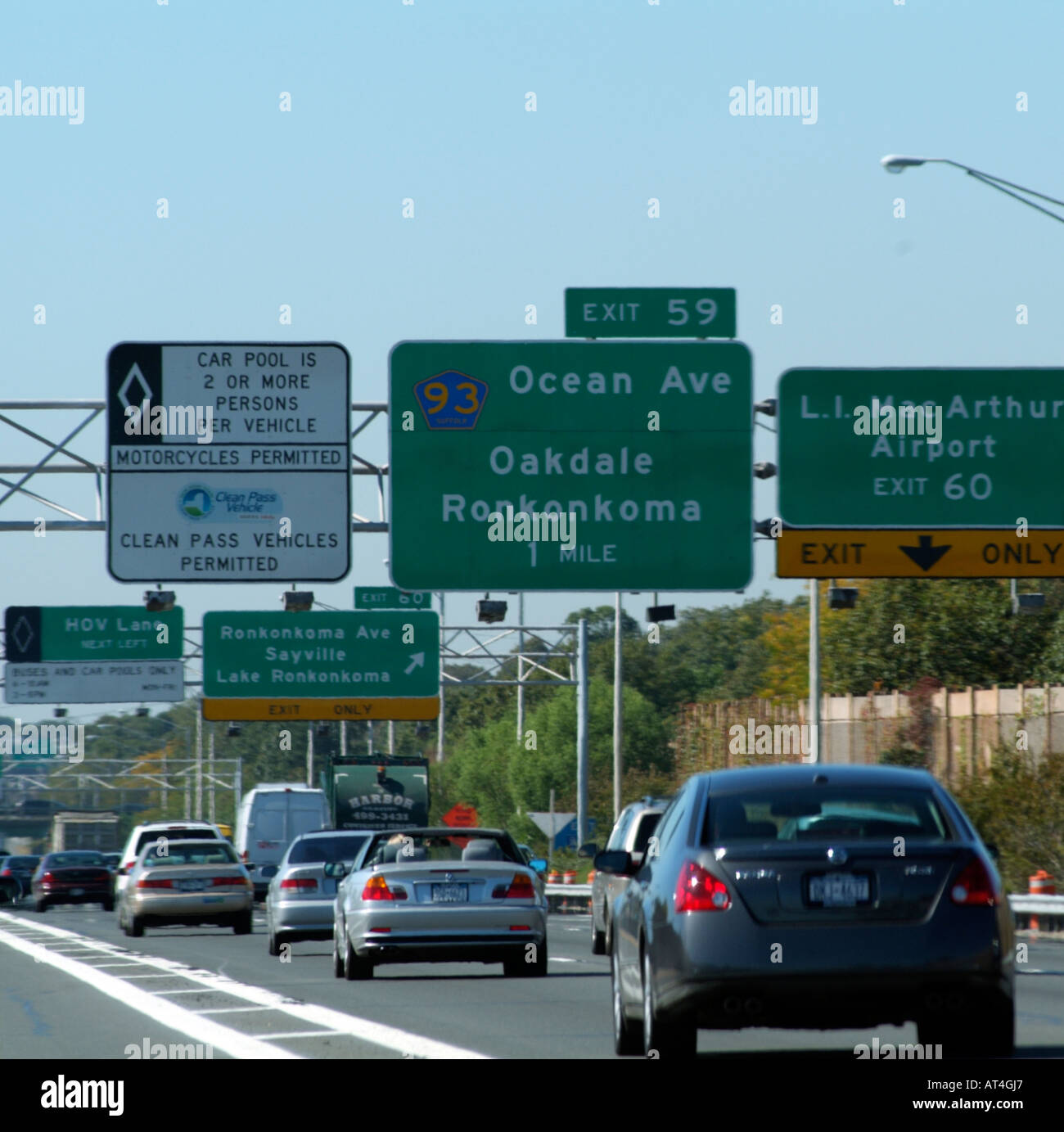 Car pool and clean pass vehicle lane on expressway. New York USA Stock ...