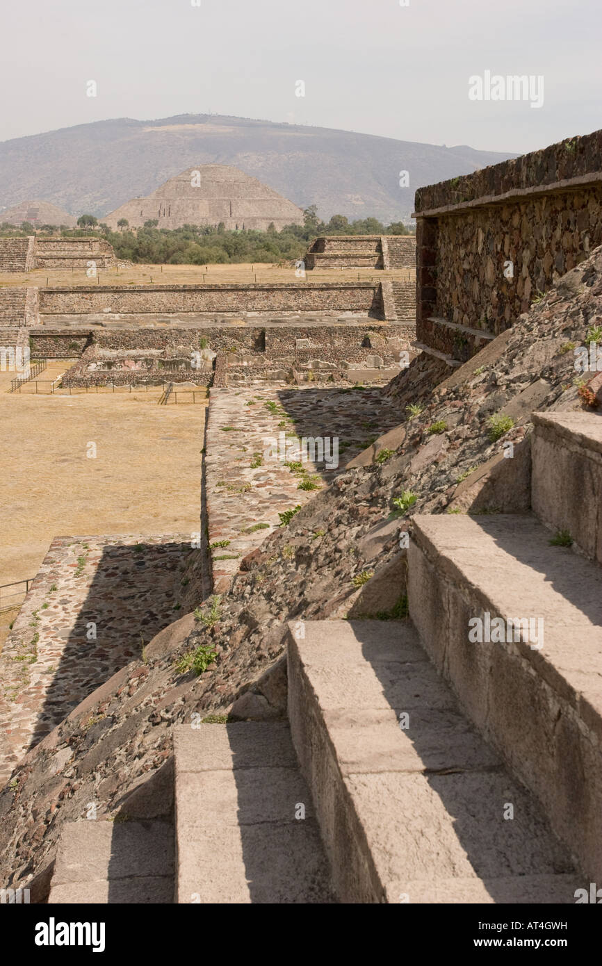 View of the stairs of the Quetzalcoatl (feathered serpent) pyramid ...