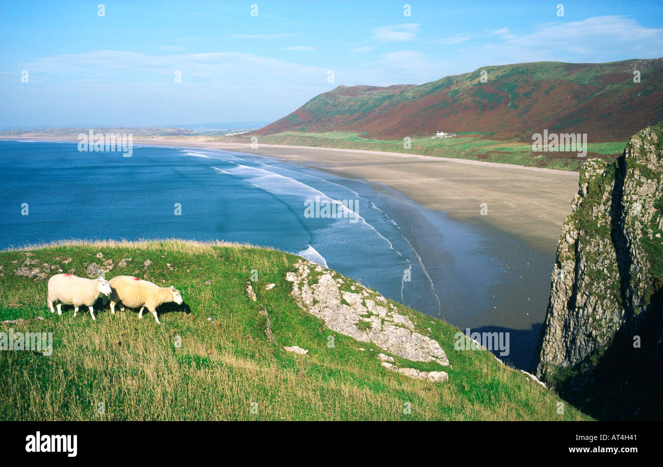 Rhossili Beach on Rhossili Bay on the Gower Peninsula, West Glamorgan ...