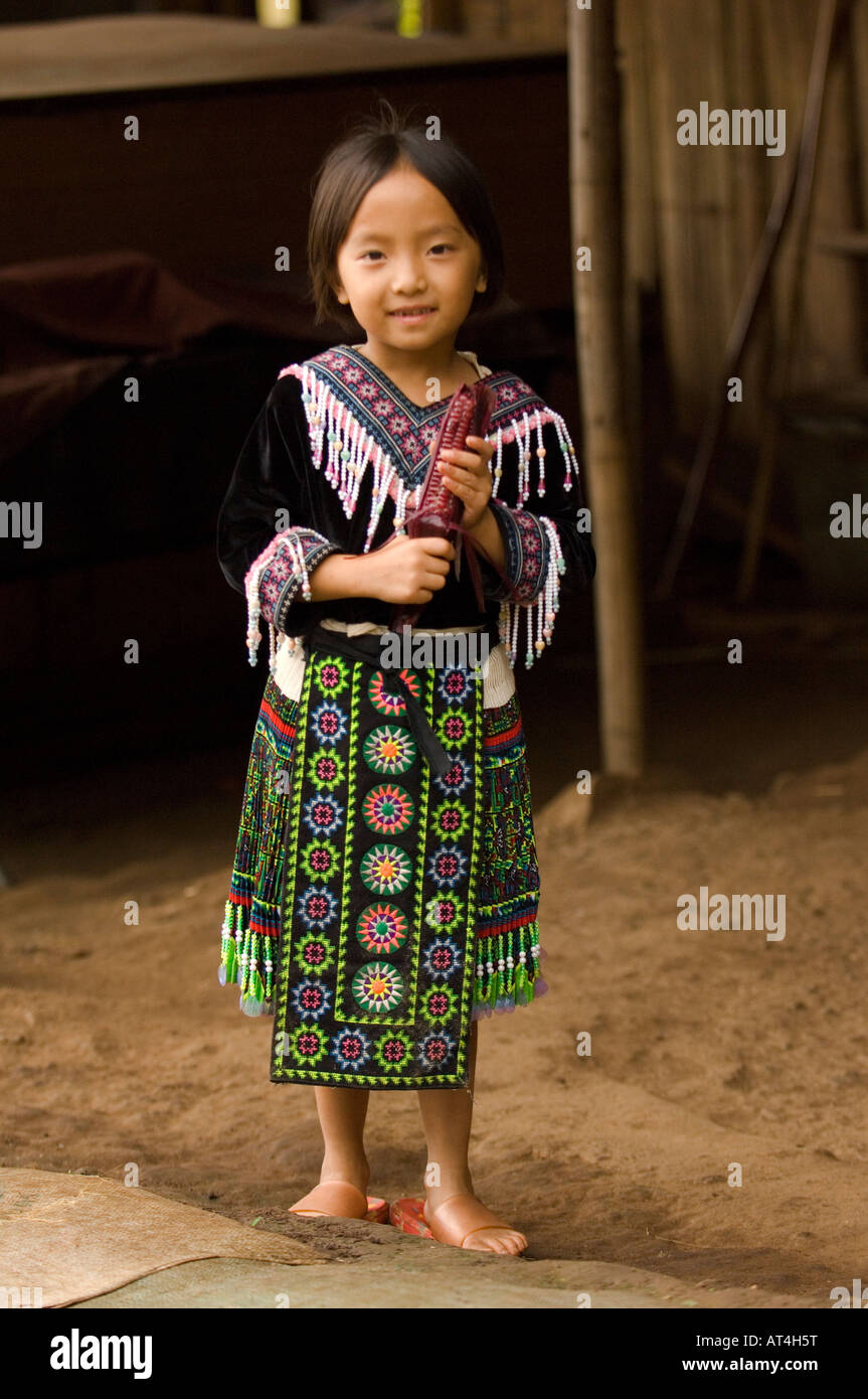 Hmong girl in traditional clothing Baan Pha Nok Kok village Doi ...