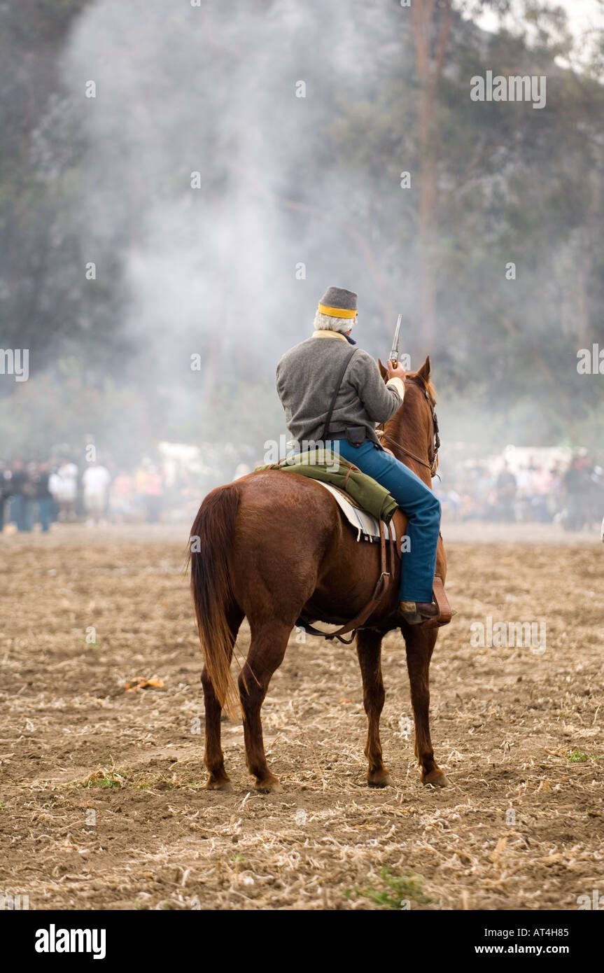 Mounted soldier in battlefield at Civil War Reenactment event Stock ...