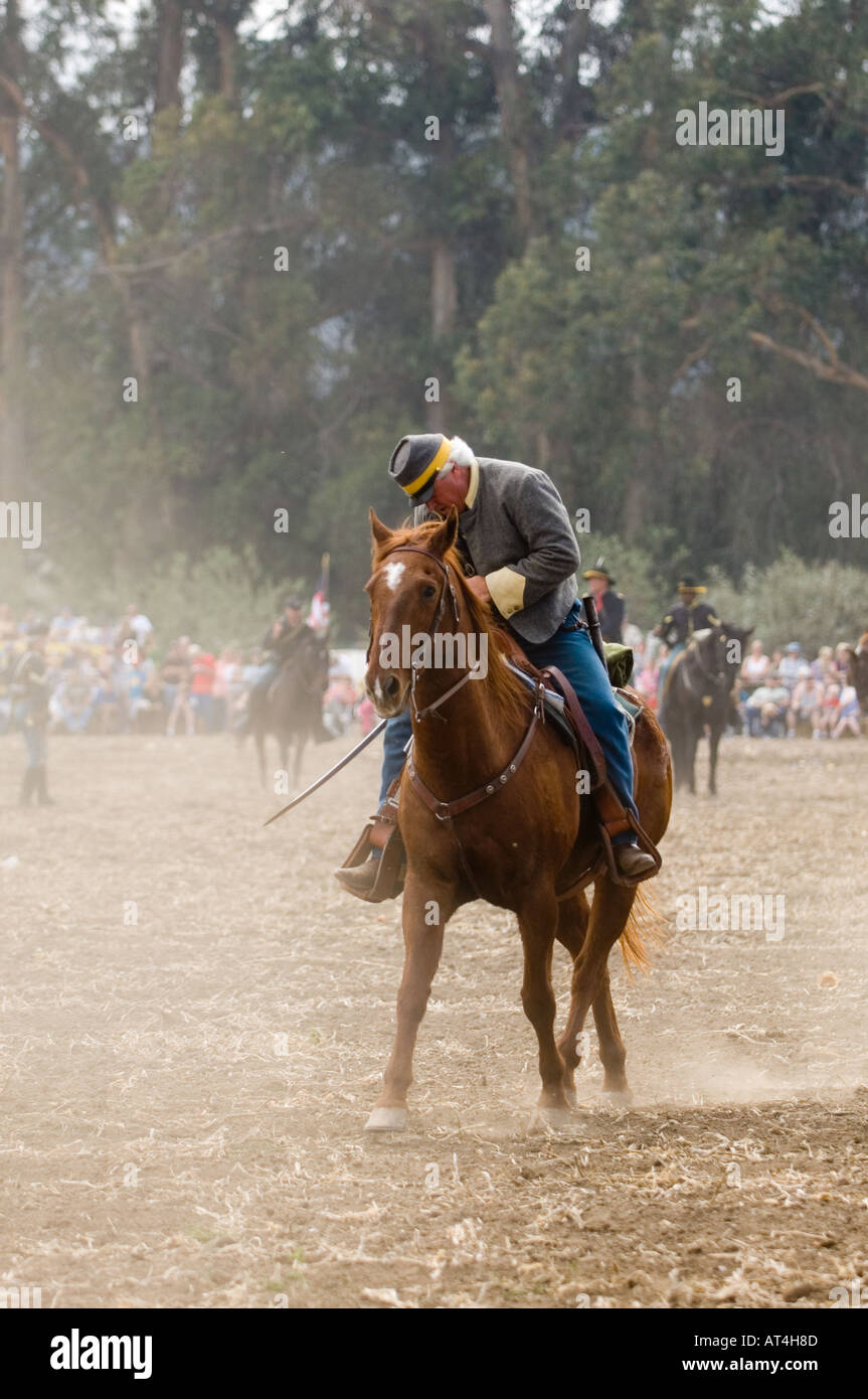 Mounted soldier in battlefield at Civil War Reenactment event Stock ...