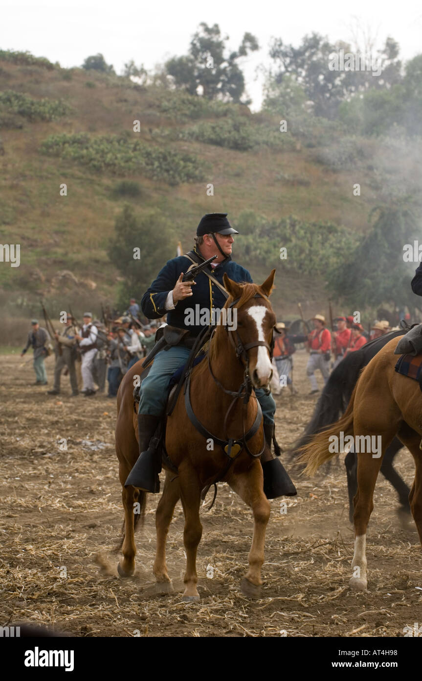 Mounted soldier in battlefield at Civil War Reenactment event Stock ...