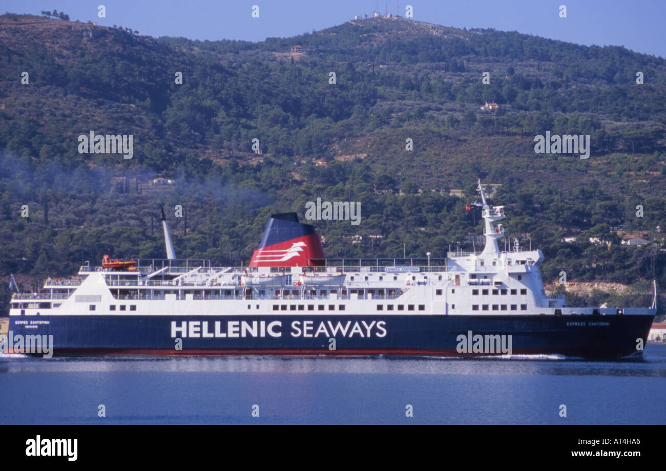 GREEK FERRY SS EXPRESS SANTORINI LEAVING SAMOS HARBOUR GREEK ISLAND ...