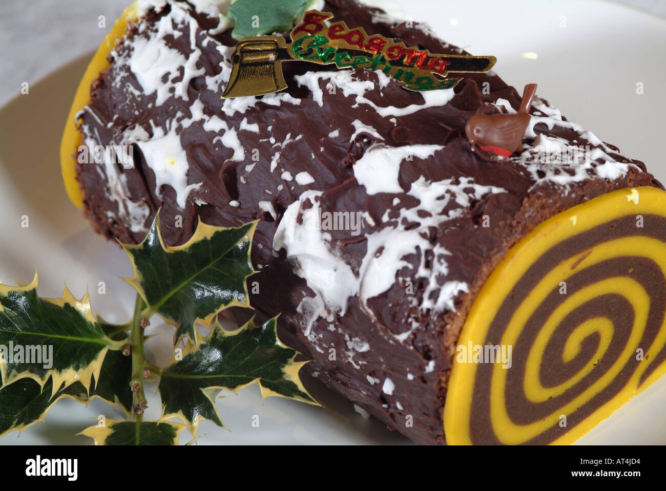 Chocolate Log Cake with Marzipan Prepared for Christmas Festivities ...