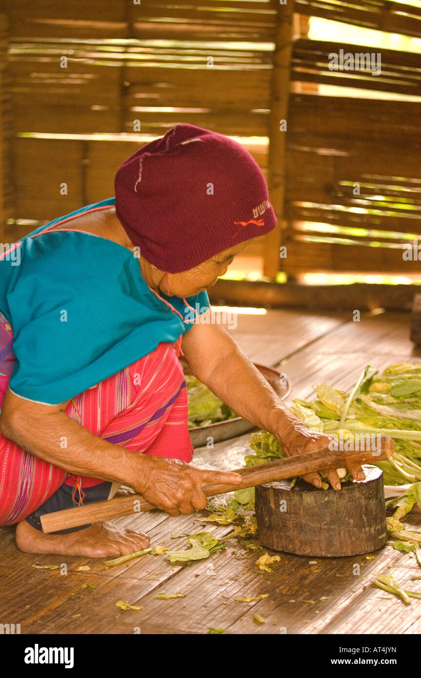 Woman preparing food in a Karen hilltribe village Doi Inthanon National ...