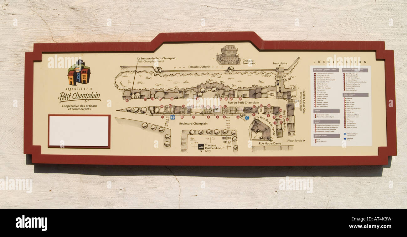 A map on the wall showing the streets in the Quarter Petit Champlain in ...