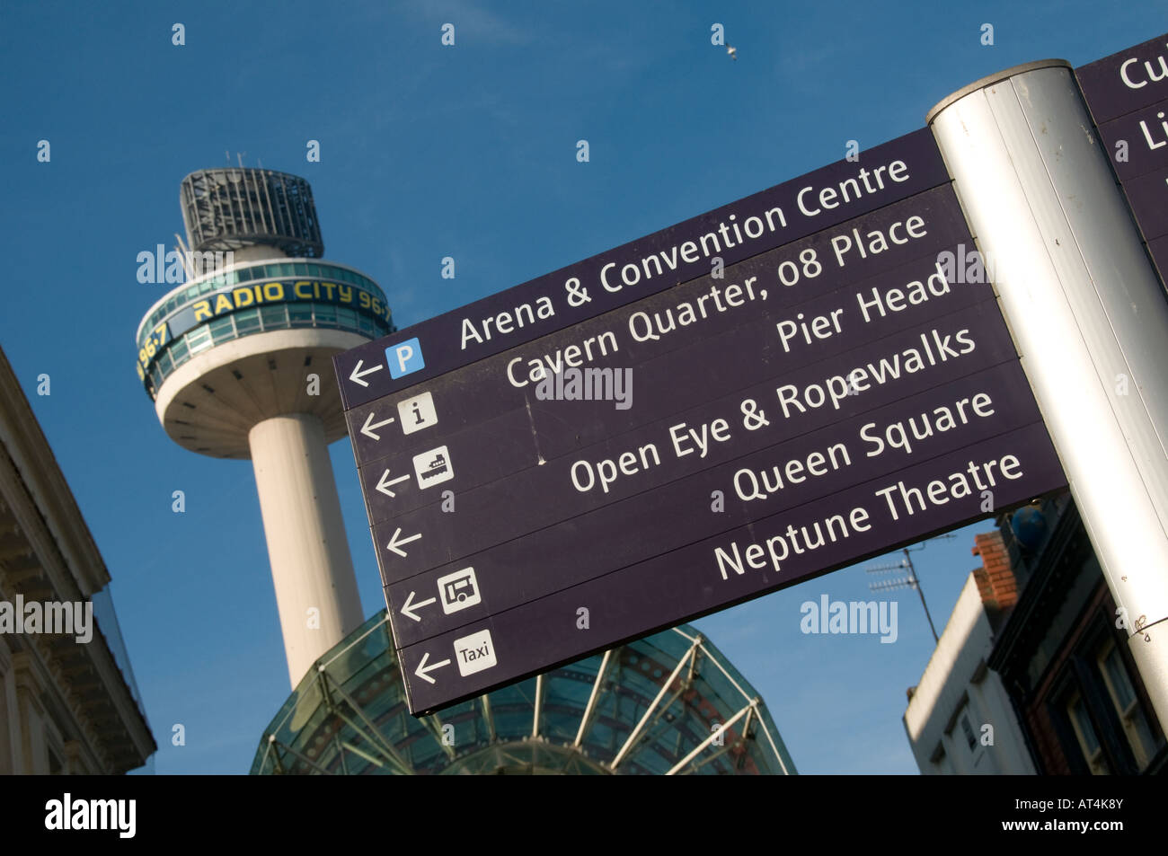 Street sign and Radio City tower Liverpool city centre UK Stock Photo ...