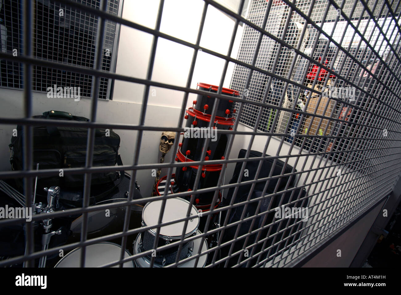united kingdom london a metal storage cage full of musical equipment ...