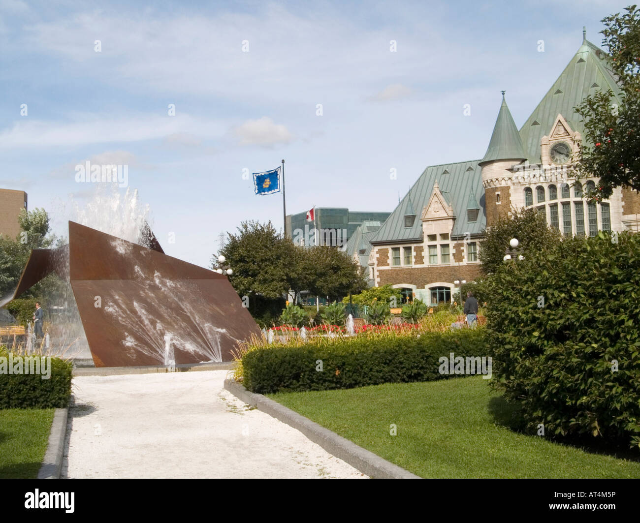 The gardens and water feature outside the Via Rail train station in ...