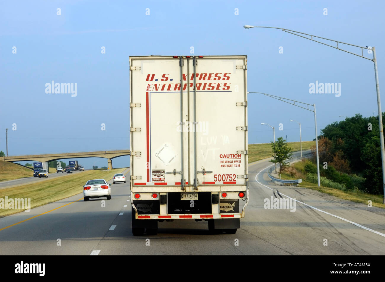 Tractor trailer truck traveling on a Interstate Highway in Kentucky USA ...