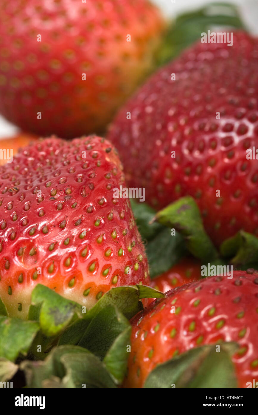 Strawberries fruit selling at farmers market from above overhead ...