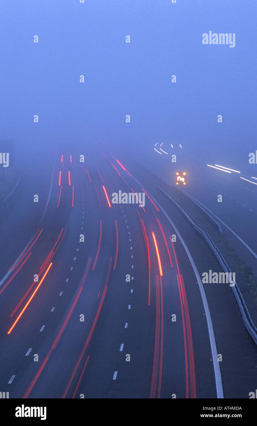 Fog Foggy Weather Driving Motorway Road Sign High Resolution Stock ...