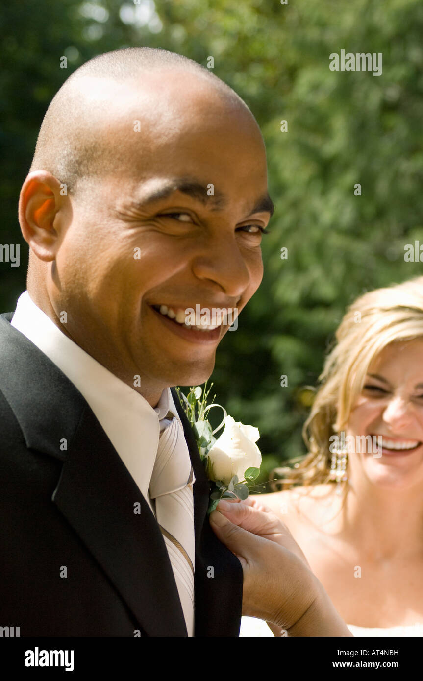 A beautiful bride and handsome groom on their wedding day Stock Photo ...