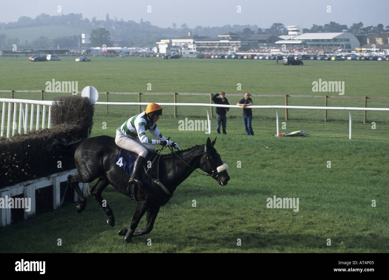 Horse in steeplechase race at Stratford Races, Warwickshire, England ...