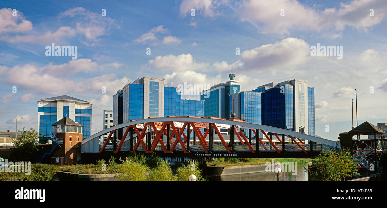 Manchester Salford Quays Trafford Road Bridge and World Trade Centre ...