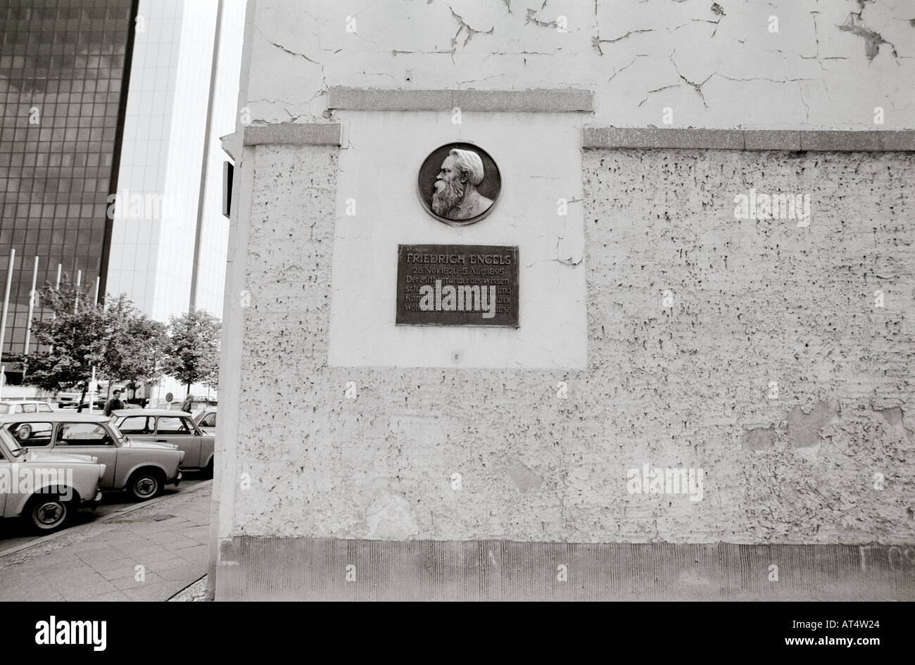 Plaque to Friedrich Engels in Cold War East Berlin in Germany in Europe ...