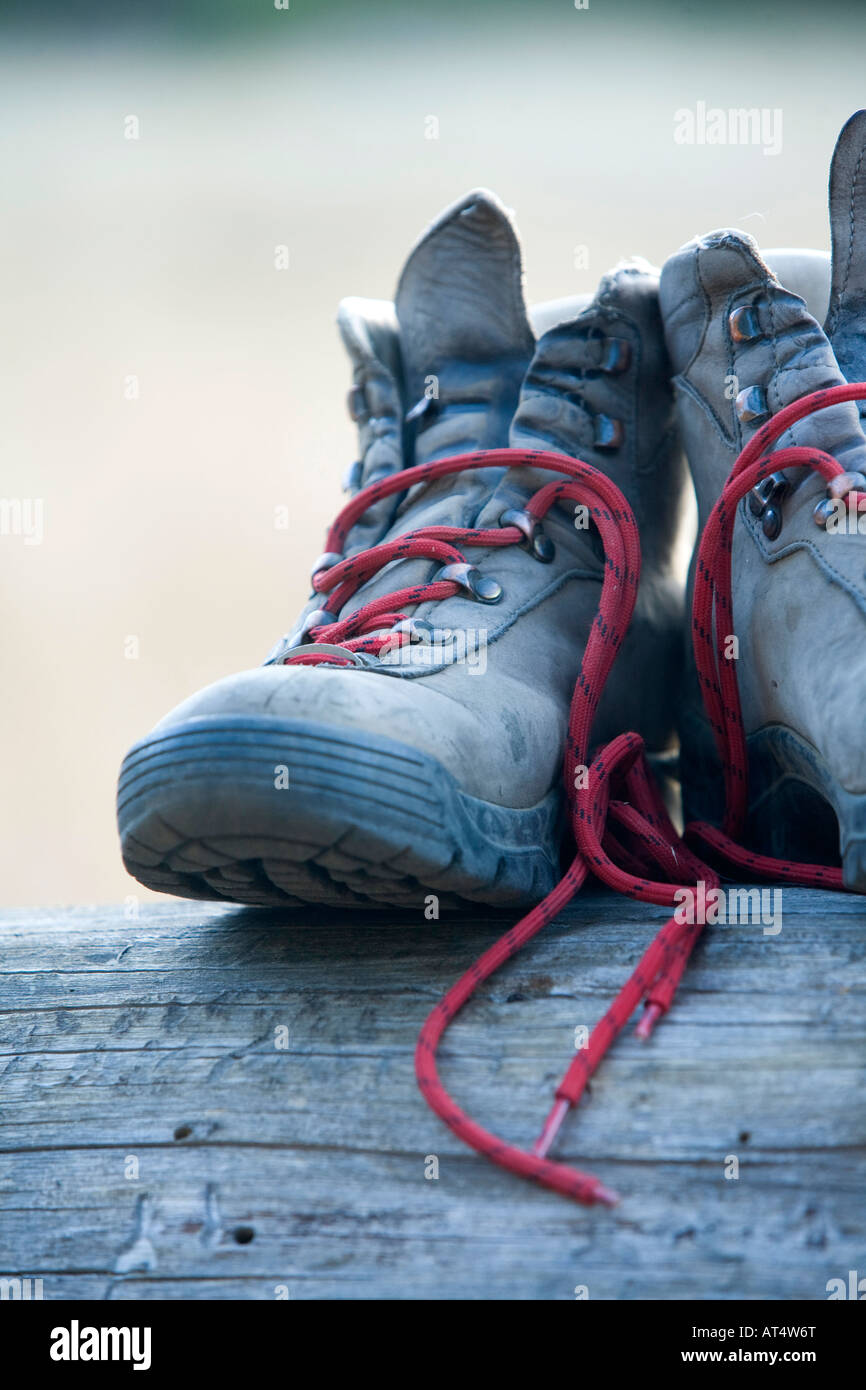 Still life of hiking boots Lake Tahoe CA Stock Photo - Alamy