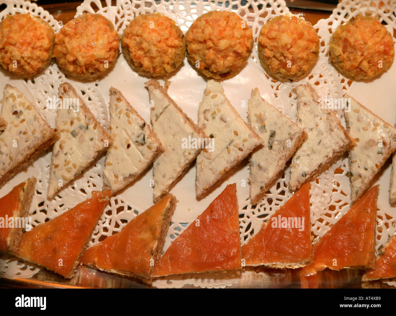 Salmon , cream cheese and biscuit thing canapes Stock Photo - Alamy