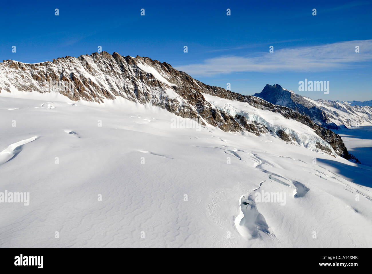 Trugberg Peak and Aletsch Glacier view from Jungfraujoch. Top of Europe ...