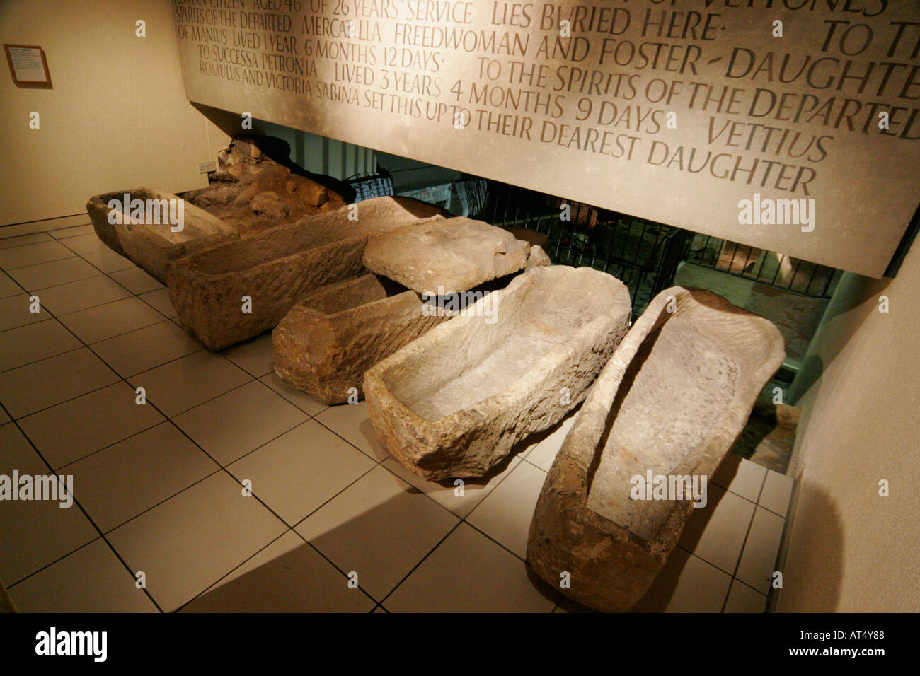 Georgian Bath Avon Britain Roman sarcophagus coffin in museum Stock ...
