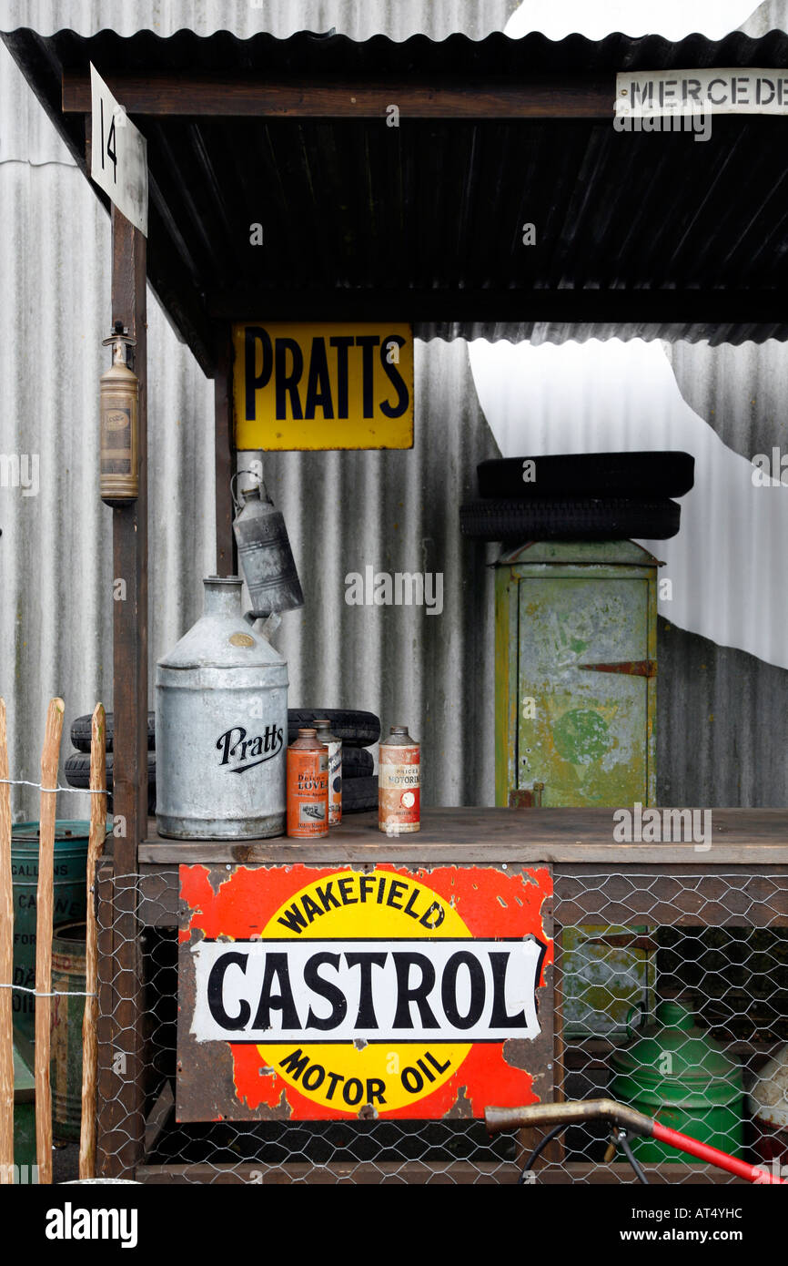 Vintage parts display stall showing lubrication products at the ...