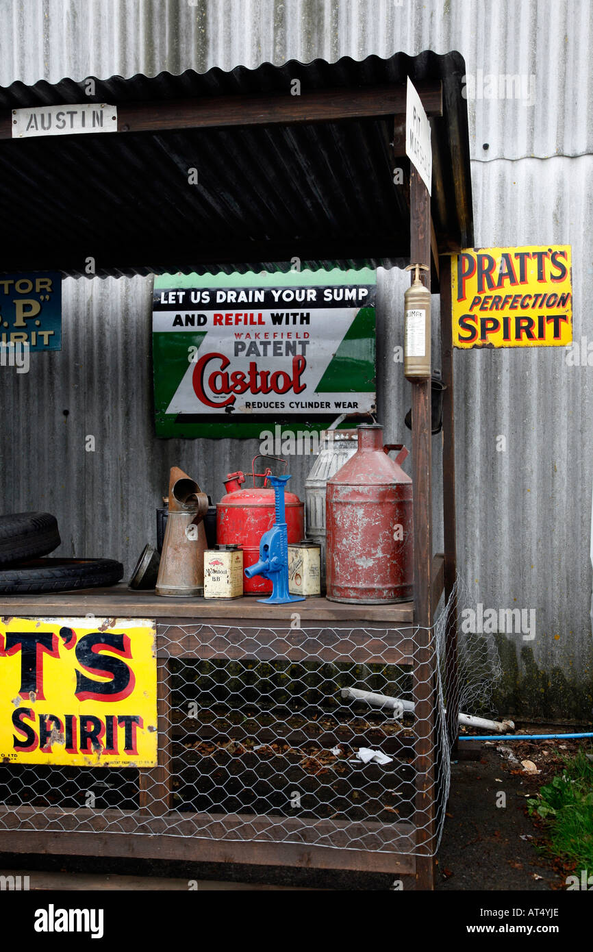 Vintage parts display stall showing lubrication products at the ...