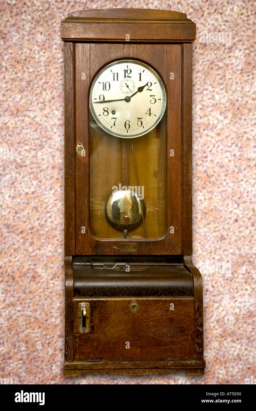 Old wooden clock card mashine Stock Photo - Alamy