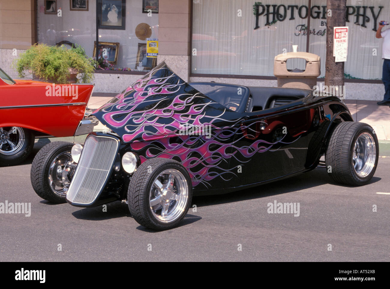Black with Red Flame Finish open top Hot Rod Stock Photo - Alamy