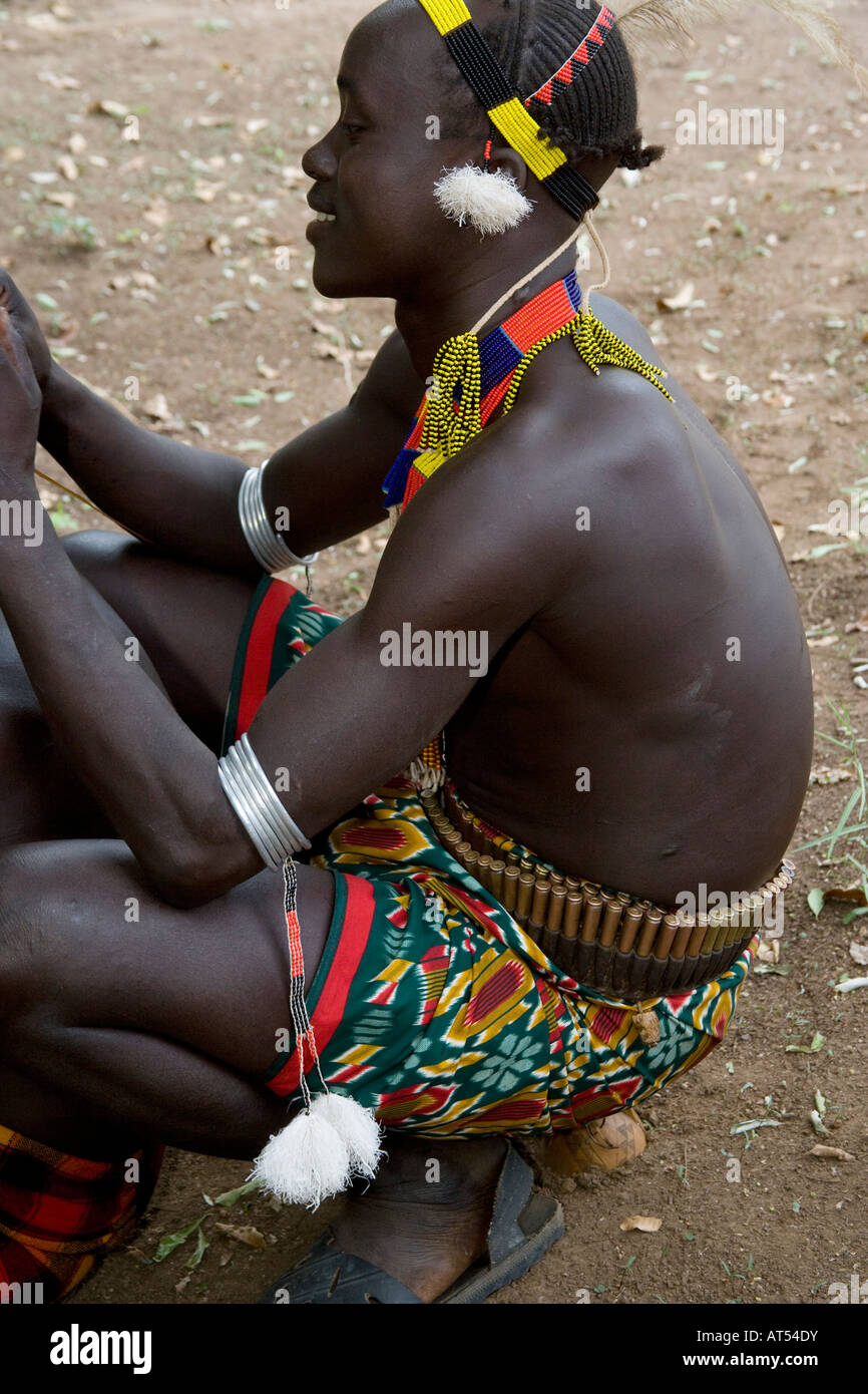 Karo Men Braid Each Other's Hair, Omo River Valley, Ethiopia Stock ...